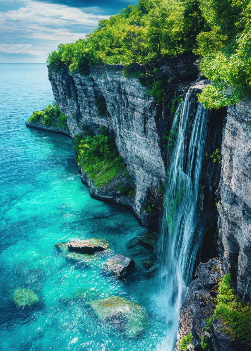 'Waterfall Cliffside' Poster, picture, metal print, paint by XVKE ...