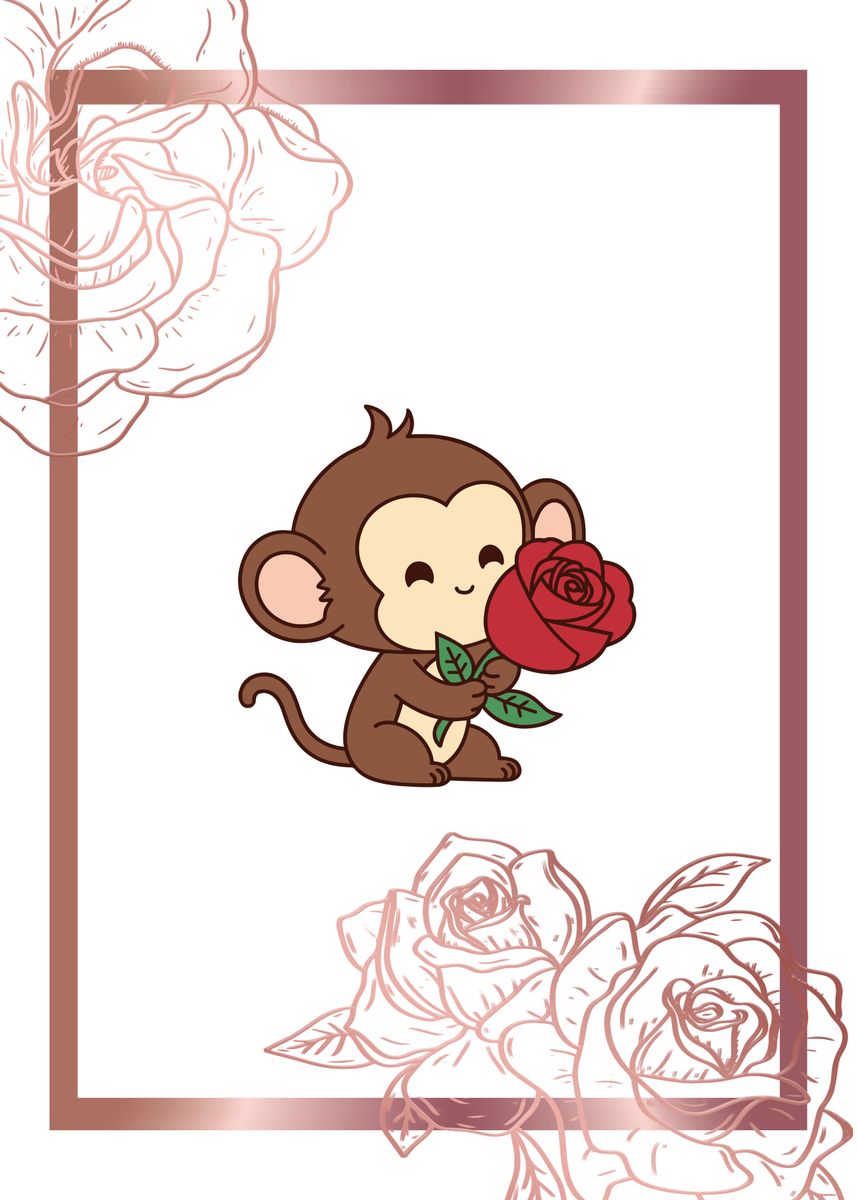 'Cute Rosey Monkey' Poster, picture, metal print, paint by GOBeast ...