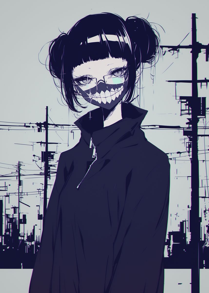 'Anime Girl with Mask' Poster, picture, metal print, paint by Sumi ...