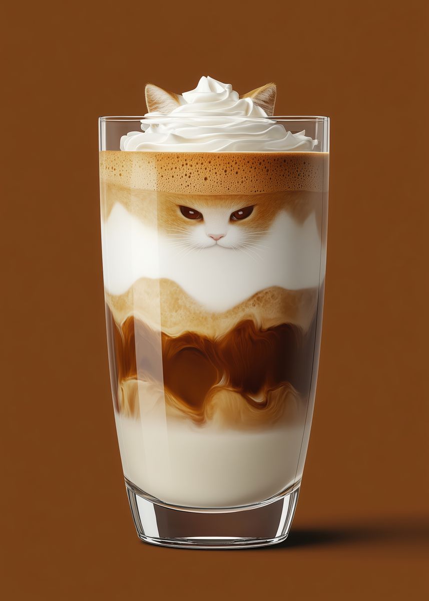 'Cat in a Latte Macchiato Coffee Cup' Poster, picture, metal print ...
