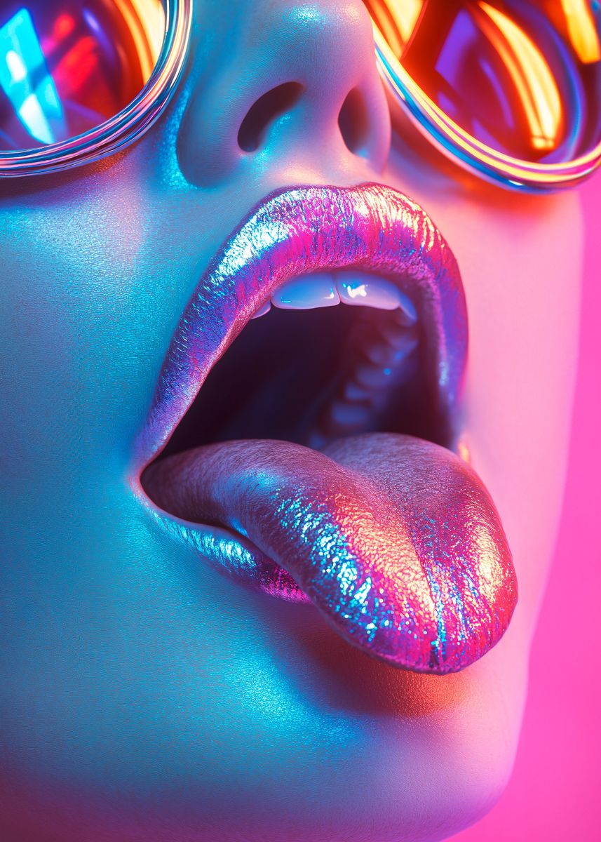 'Metallic Lips and Tongue' Poster, picture, metal print, paint by Leoni ...