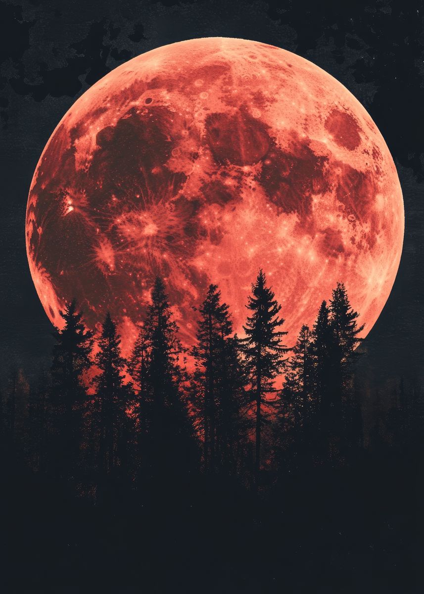 'Blood Moon Forest' Poster, picture, metal print, paint by Jan | Displate