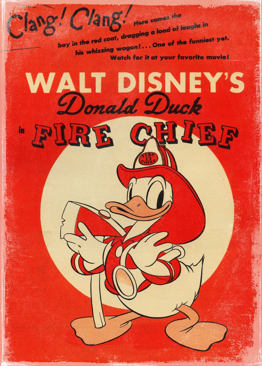 'Donald Duck Fire Chief' Poster, picture, metal print, paint by Mickey ...