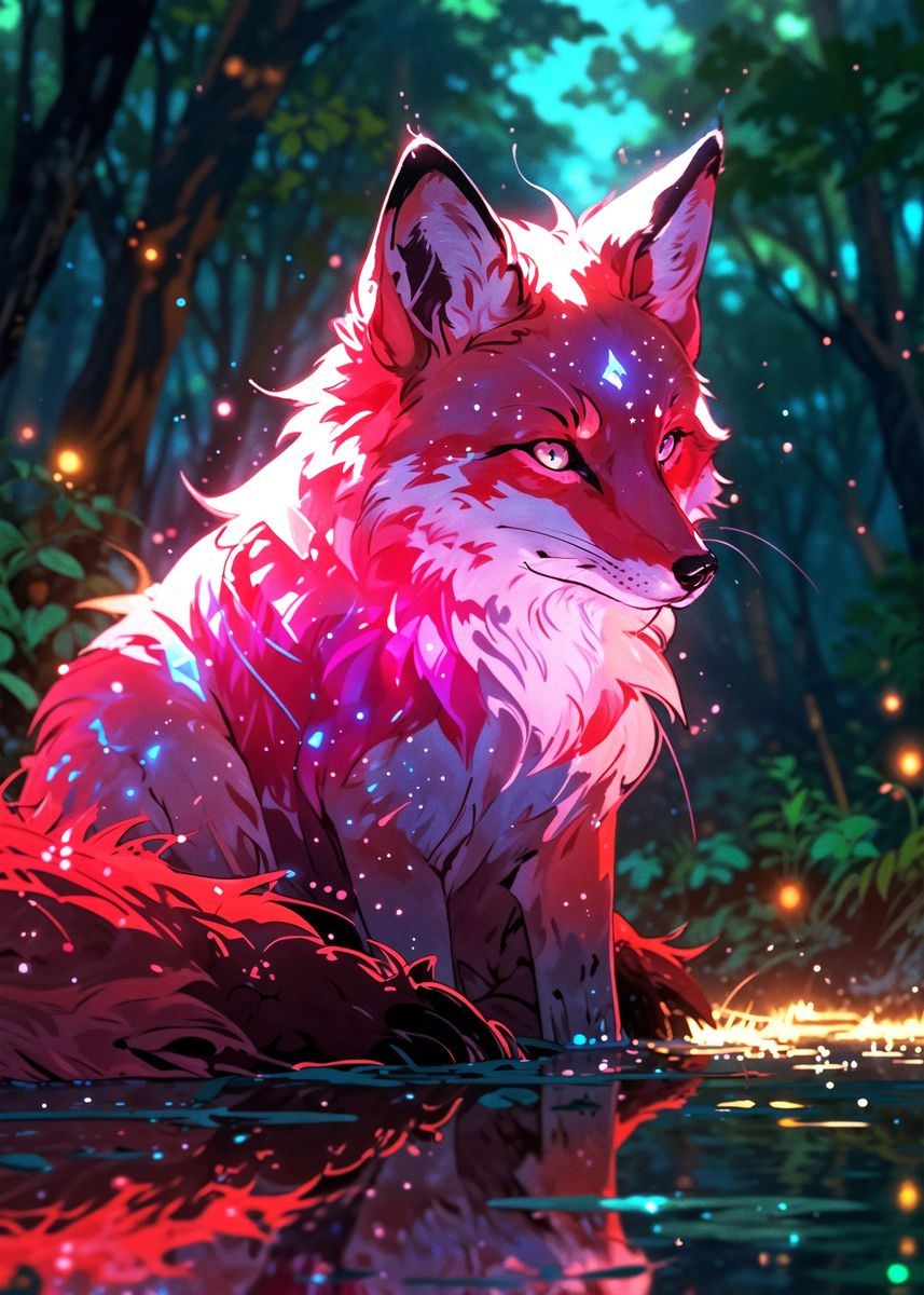 'Mystical Fox in Enchanted Forest' Poster, picture, metal print, paint ...
