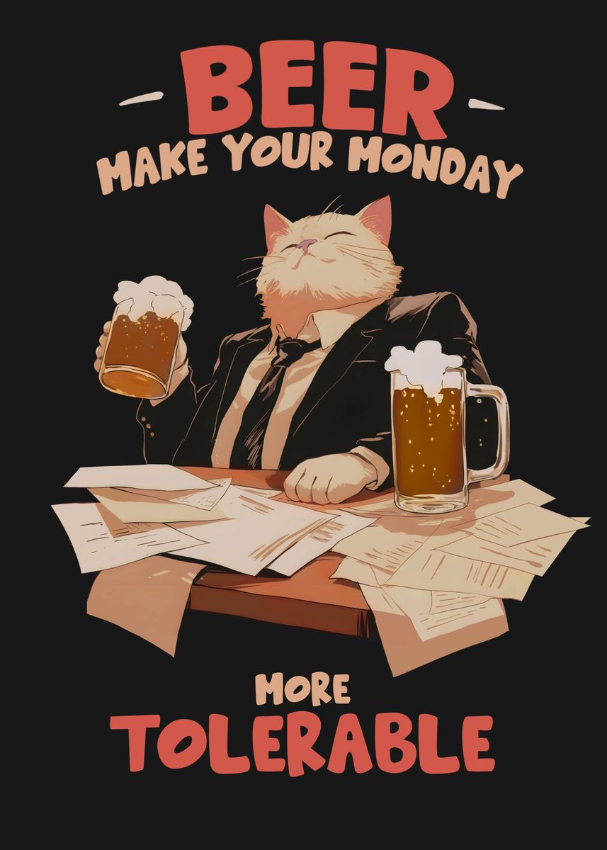 'Cat and Beer' Poster, picture, metal print, paint by Dipewhy | Displate