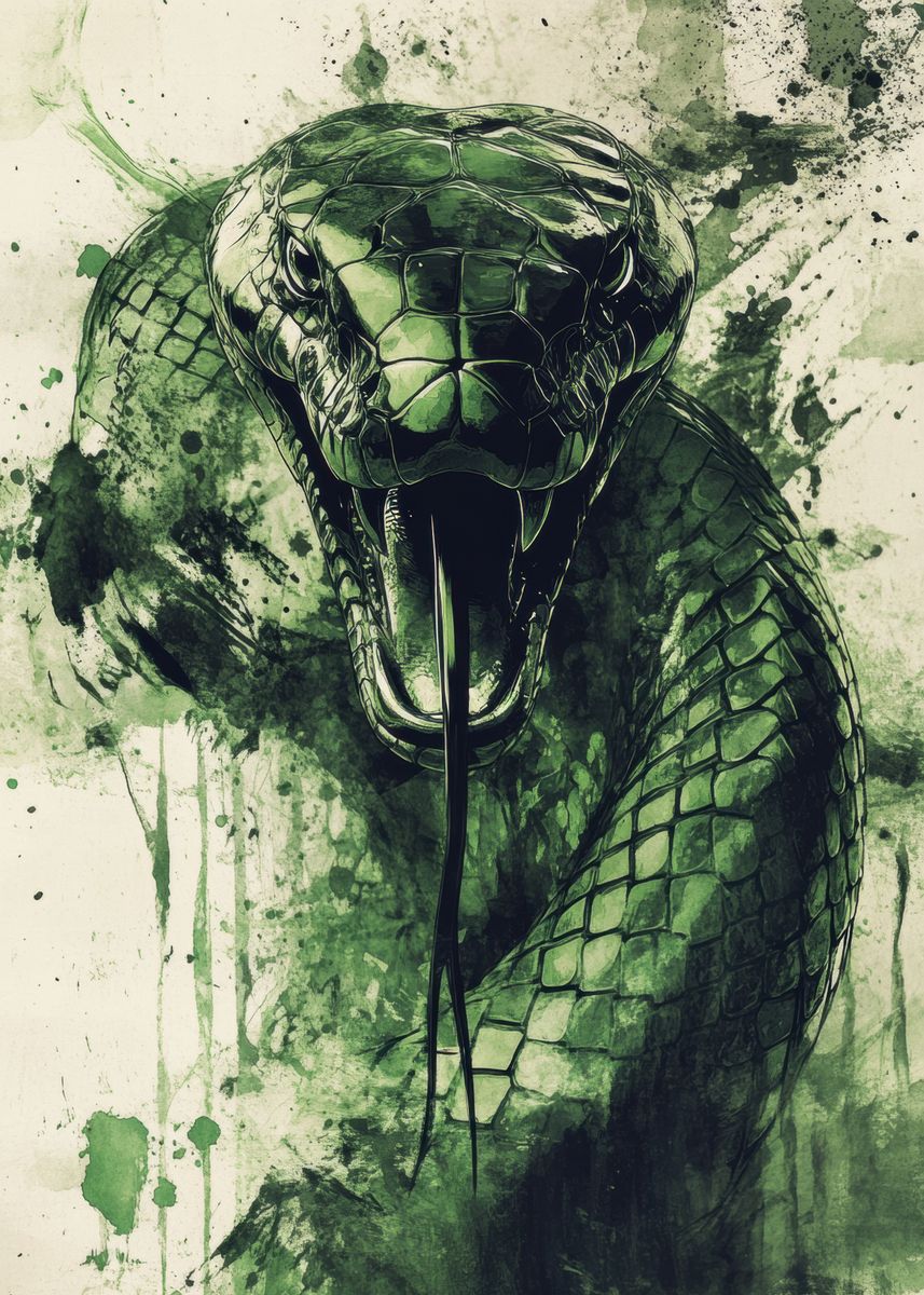 'Green Snake Watercolor Art' Poster, picture, metal print, paint by ...