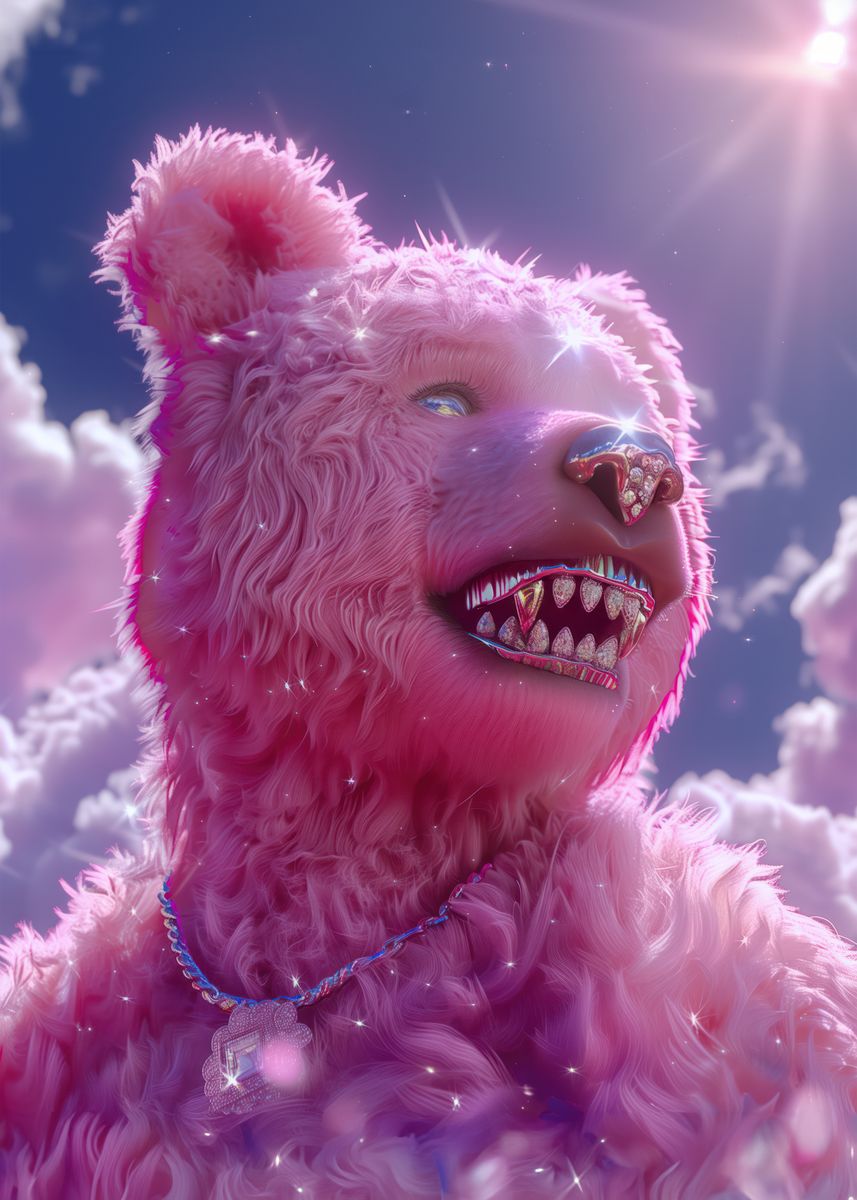 'Pink Bear with Diamond Grillz' Poster, picture, metal print, paint by ...