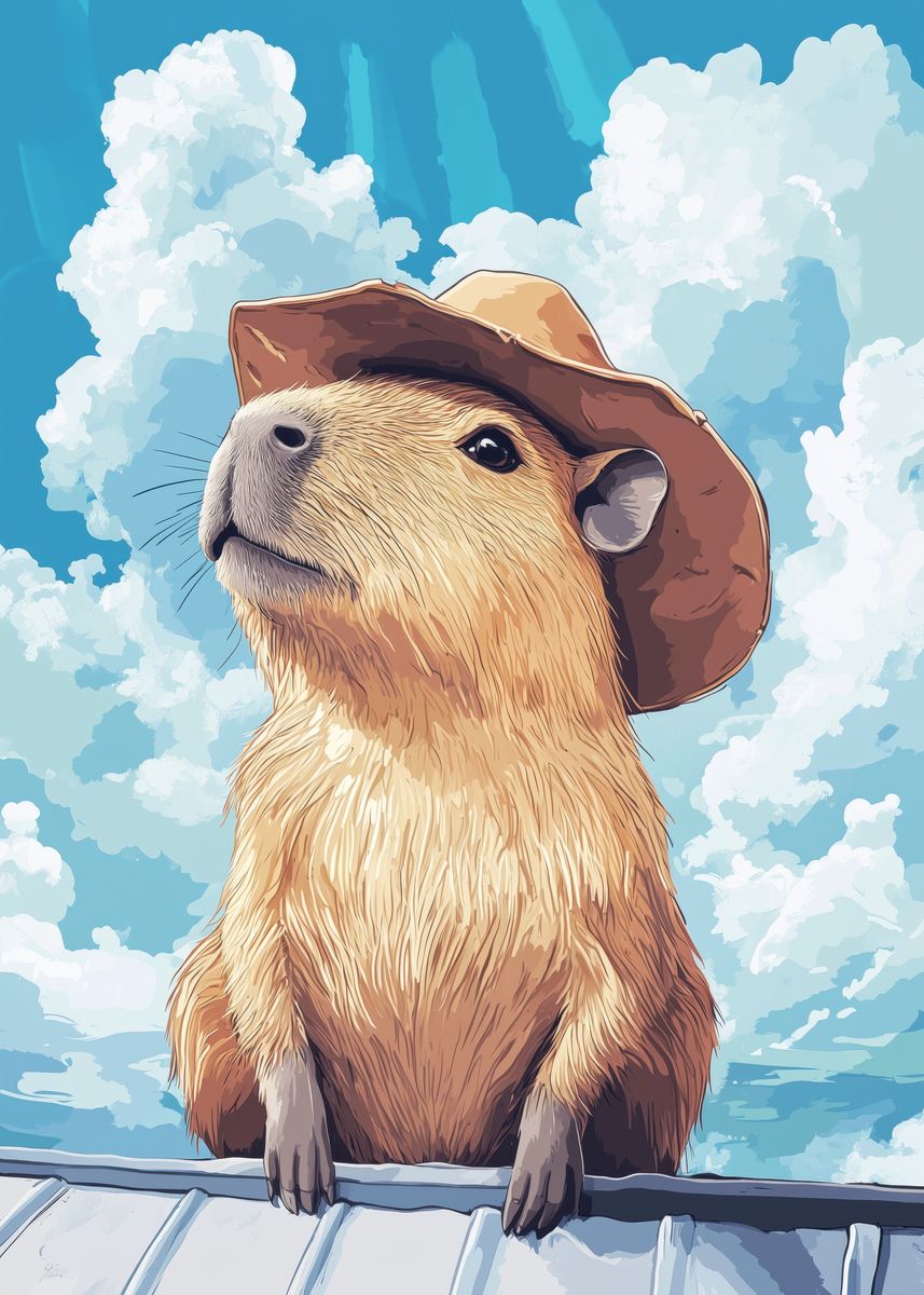'Capybara in a Cowboy Hat' Poster, picture, metal print, paint by Art ...