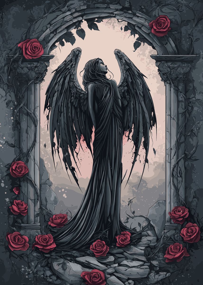 'Dark Gothic Angel in Ruins' Poster, picture, metal print, paint by ...