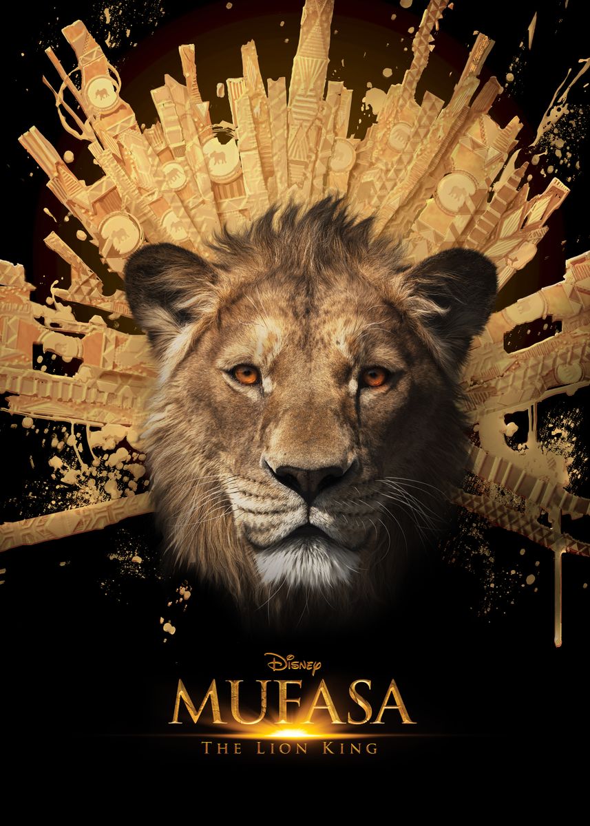 'Mufasa Gold Poster' Poster, picture, metal print, paint by Disney ...