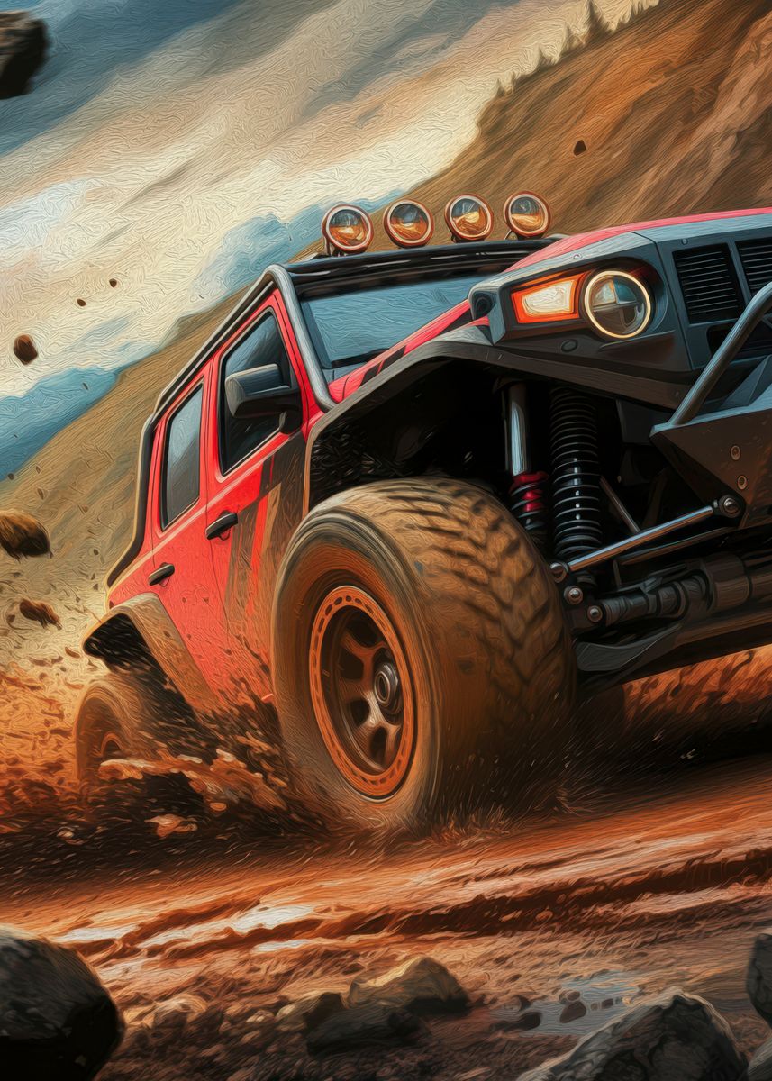 'Red Off-Road Truck' Poster, picture, metal print, paint by Jumadi ...