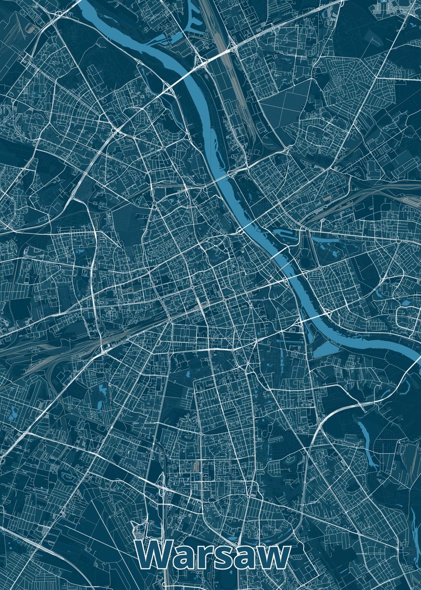 'Warsaw City Map' Poster, picture, metal print, paint by Sam Kal | Displate
