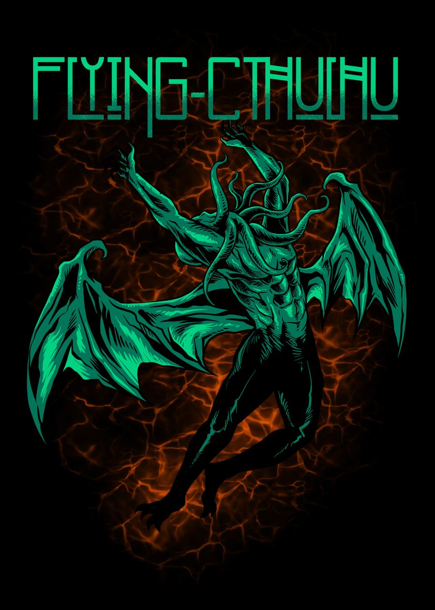 'Flying Cthulhu Illustration' Poster, picture, metal print, paint by ...