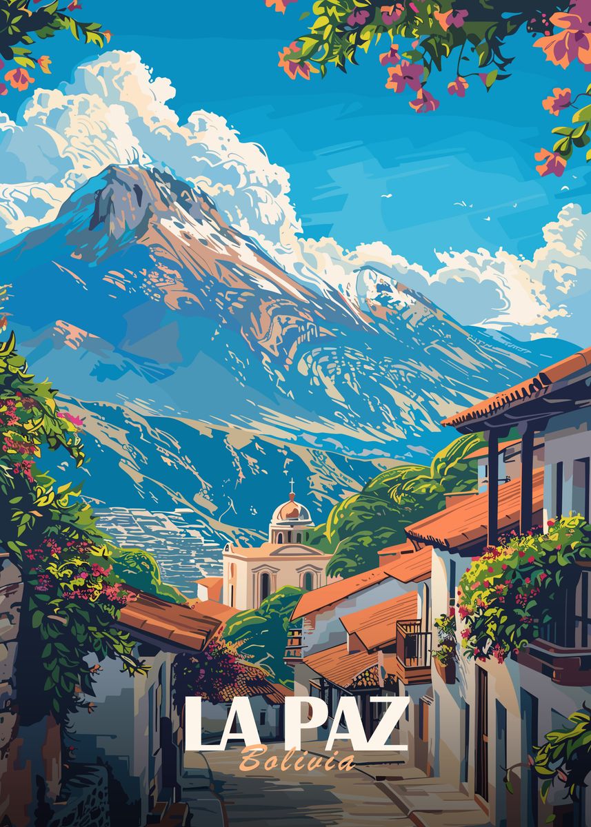 'La Paz Bolivia Travel Poster' Poster, picture, metal print, paint by ...
