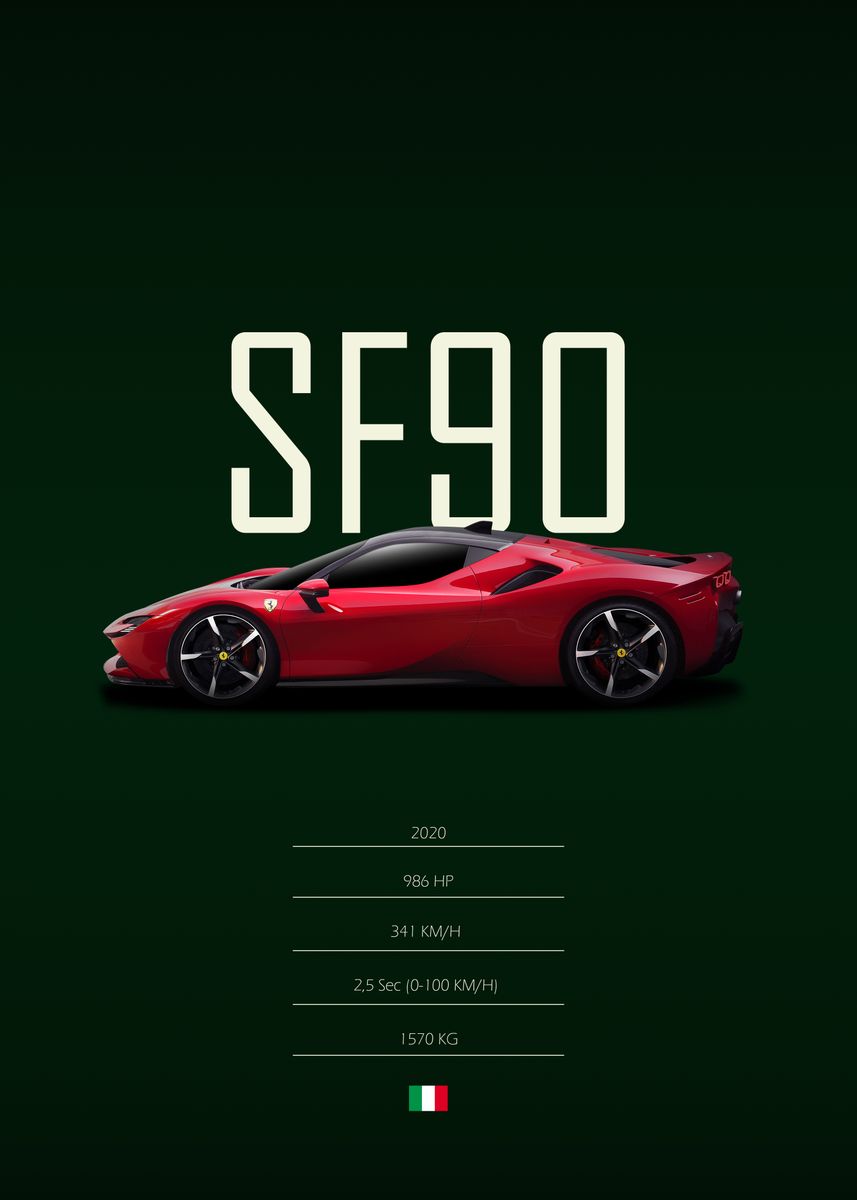 '2020 Ferrari SF90' Poster, picture, metal print, paint by ...