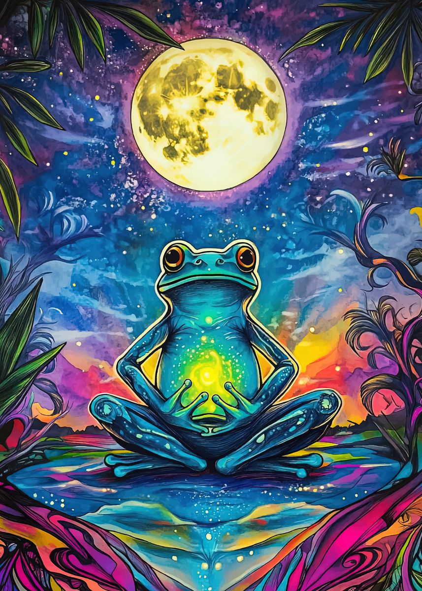 'Frog Full Moon' Poster, picture, metal print, paint by Teri Gates ...