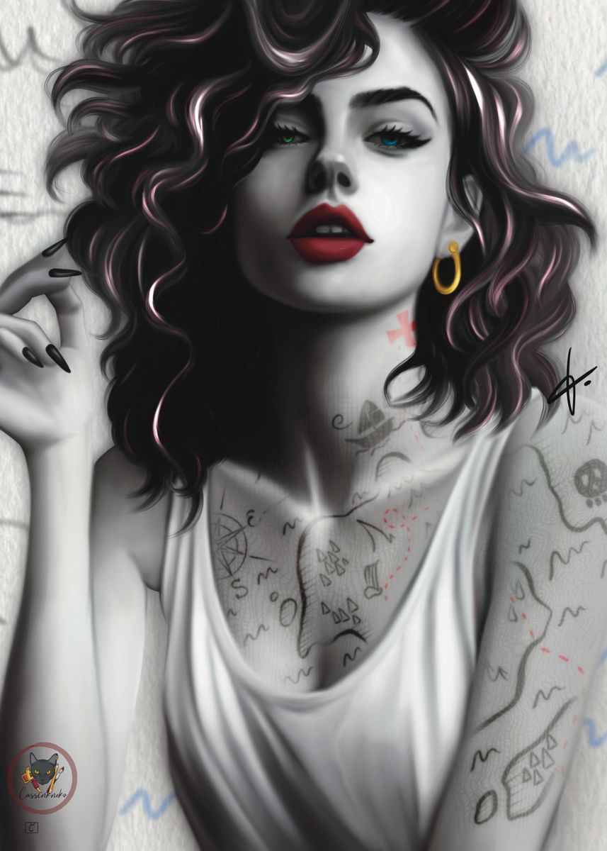 'Dhana Woman with Map Tattoo' Poster, picture, metal print, paint by ...