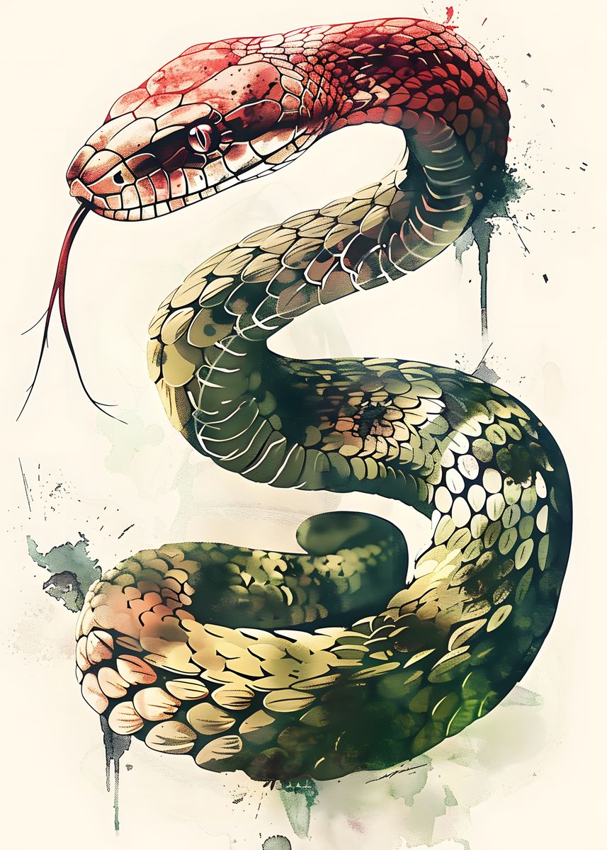 'Watercolor Snake Art' Poster, picture, metal print, paint by ...