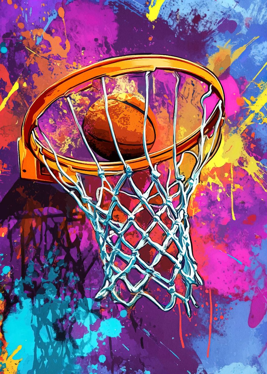 'Basketball Hoop Splash Art' Poster, picture, metal print, paint by ...