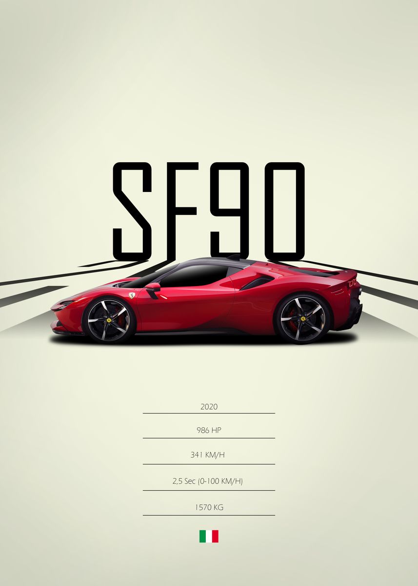 '2020 Ferrari SF90' Poster, picture, metal print, paint by ...