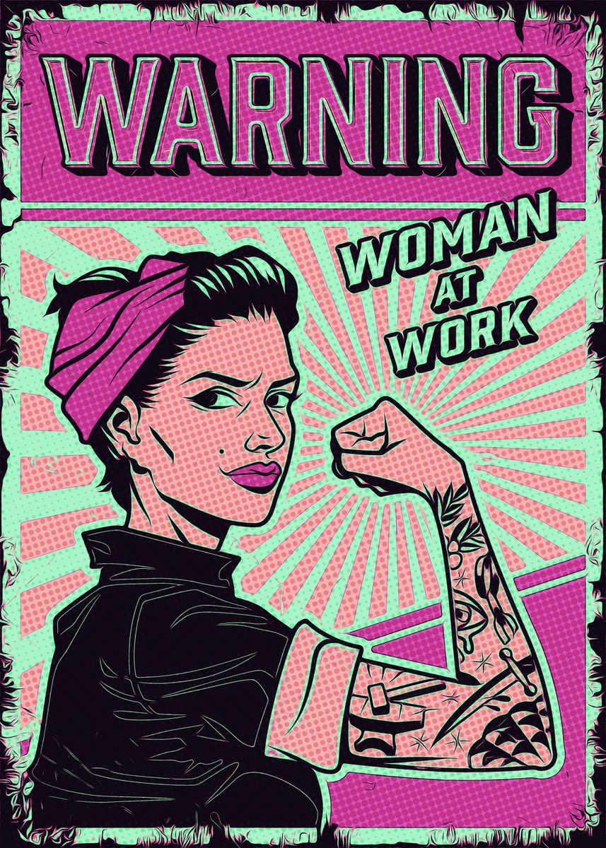 'Woman at Work Warning Poster' Poster, picture, metal print, paint by ...