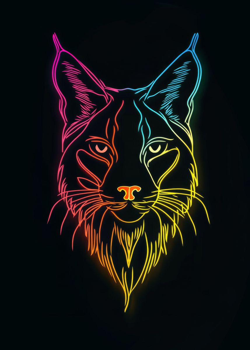 'Rainbow Lynx Line Art' Poster, picture, metal print, paint by Lily ...