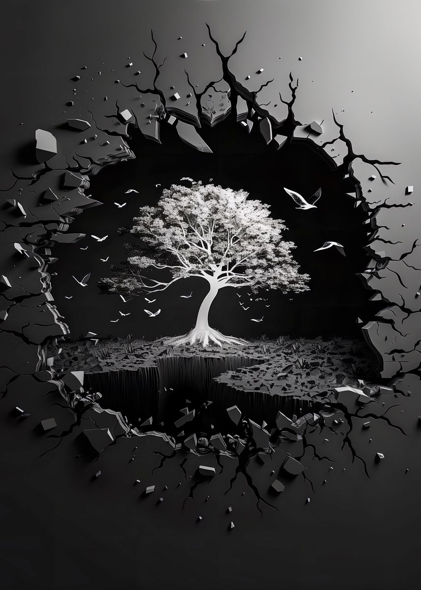 'Tree Breaking Through' Poster, picture, metal print, paint by Abstract ...