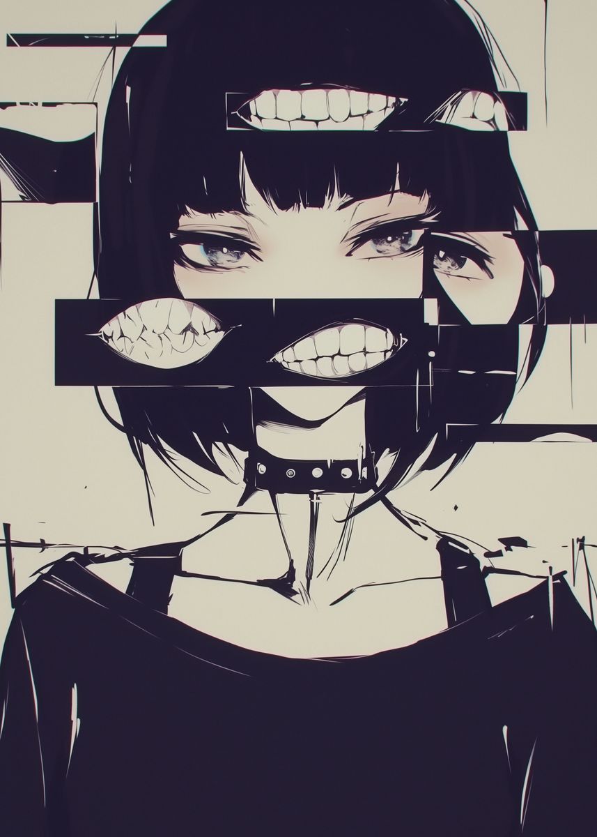 'Anime Girl Glitch Art' Poster, picture, metal print, paint by Sumi ...