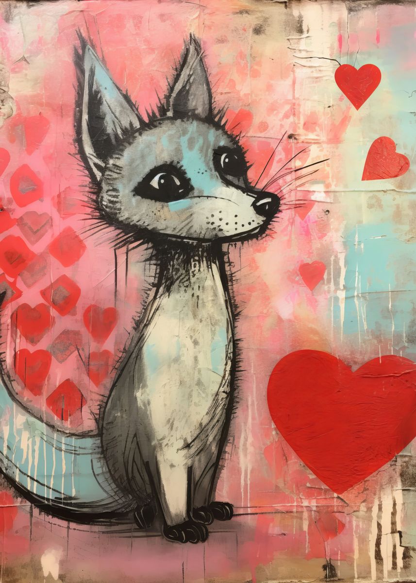 'Valentine Grey Fox in Love' Poster, picture, metal print, paint by ...