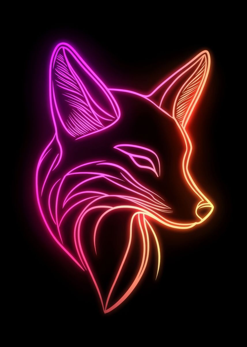 'Neon Fox Head' Poster, picture, metal print, paint by Lily Rose | Displate
