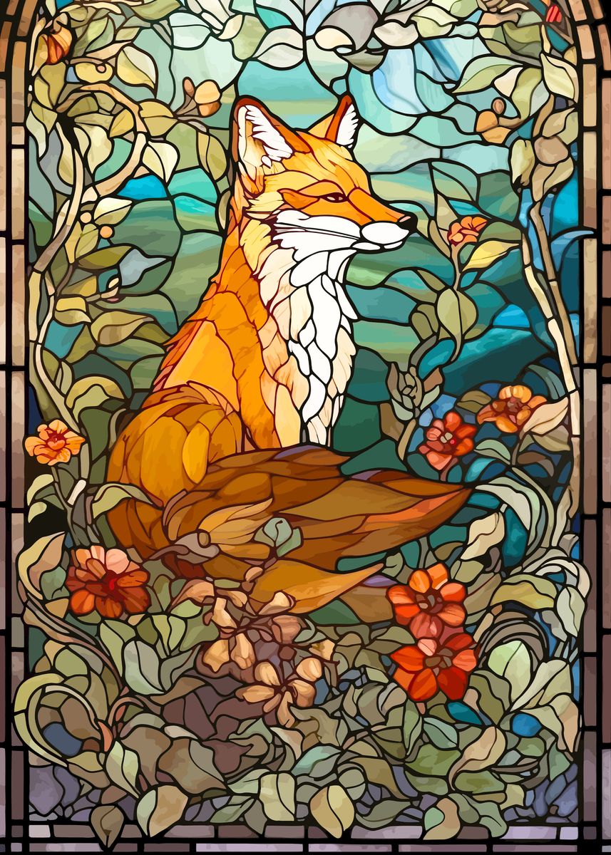 'Stained Glass Fox' Poster, picture, metal print, paint by P Art | Displate