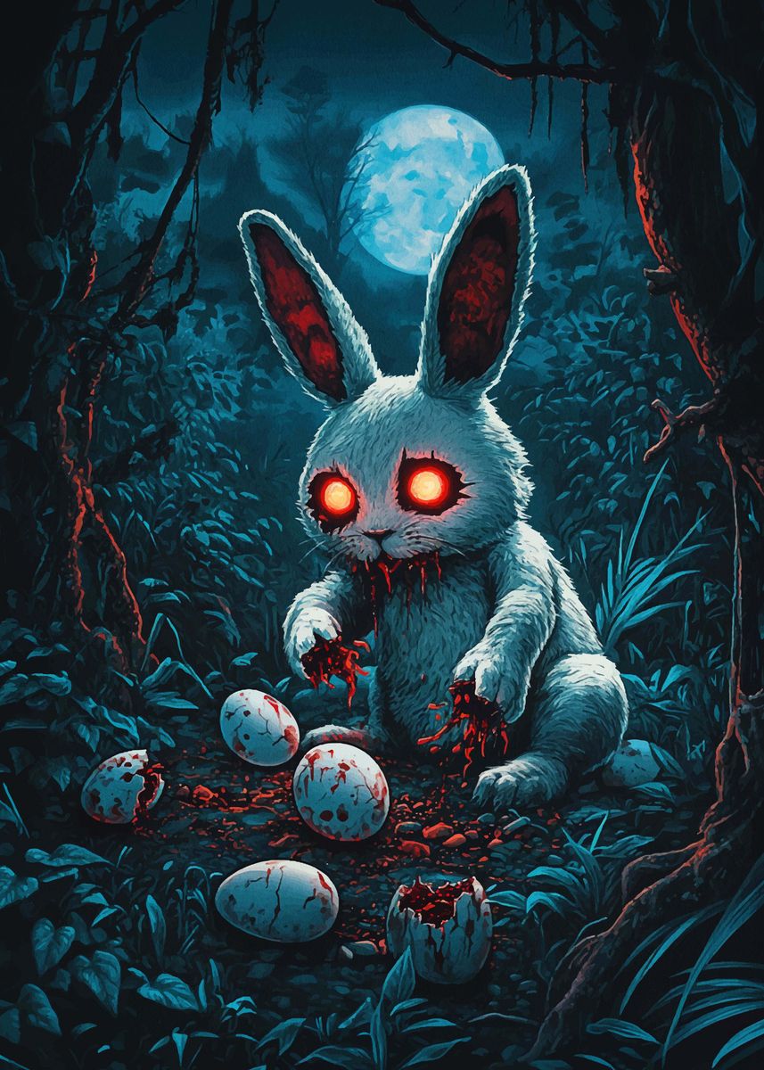 'Bloody Easter Bunny' Poster, picture, metal print, paint by Rukhsar Gamble | Displate