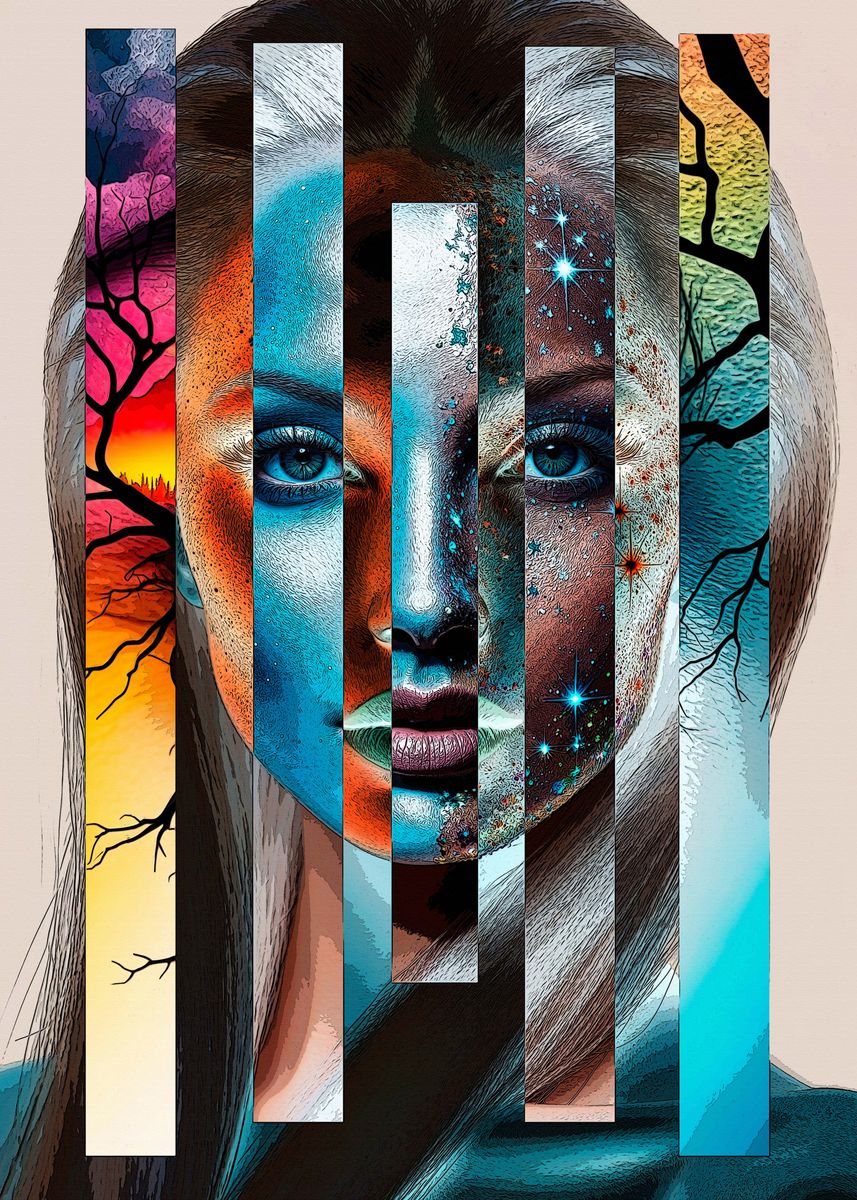 'Abstract Portrait with Nature Elements' Poster, picture, metal print ...