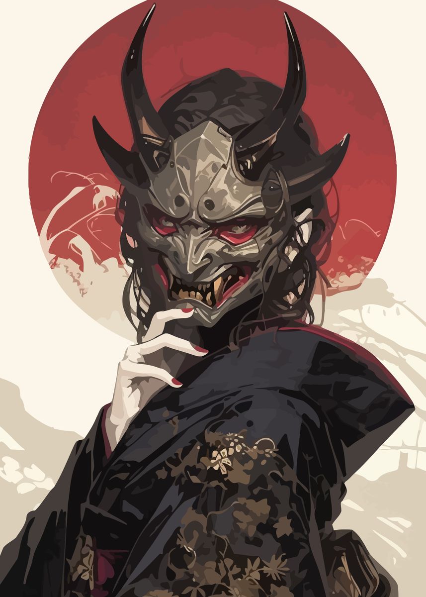 'Oni Mask Woman' Poster, picture, metal print, paint by Sumber Rejeki ...