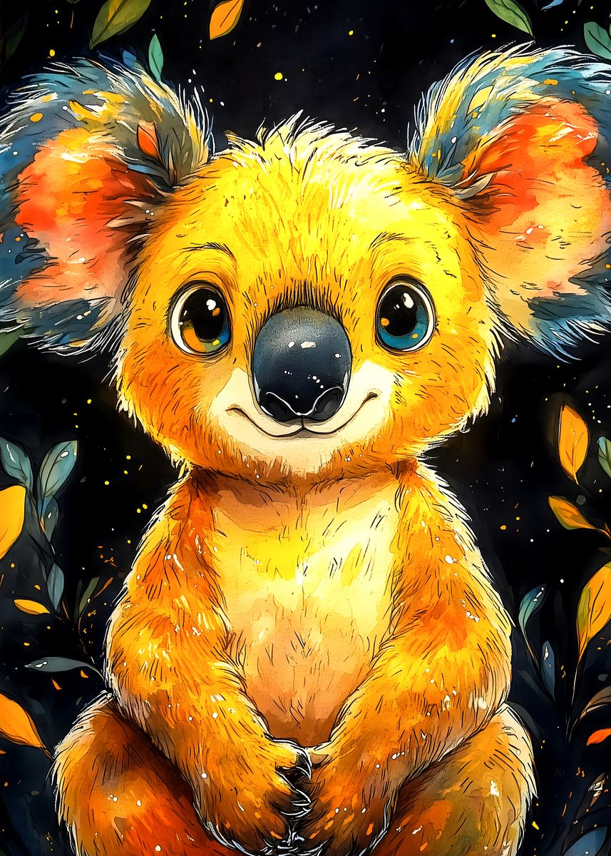 'Cute Yellow Koala Animal Kid' Poster, picture, metal print, paint by ...