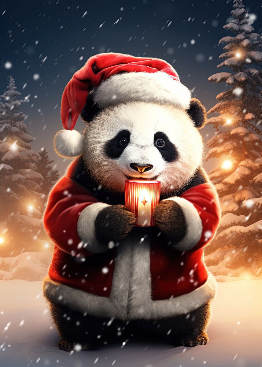 'Panda Christmas Animals' Poster, picture, metal print, paint by ...