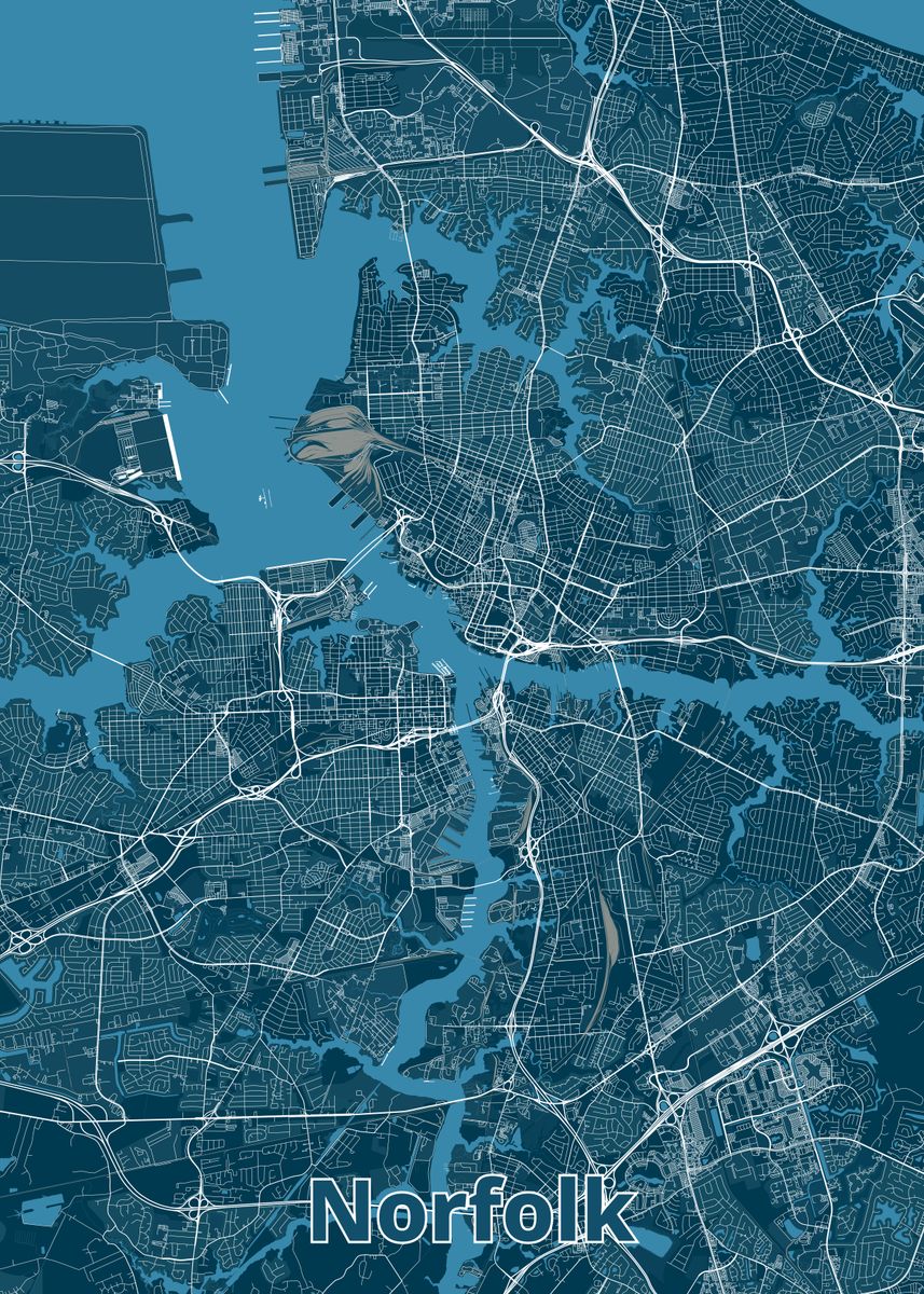 'Norfolk City Map' Poster, picture, metal print, paint by Sam Kal ...
