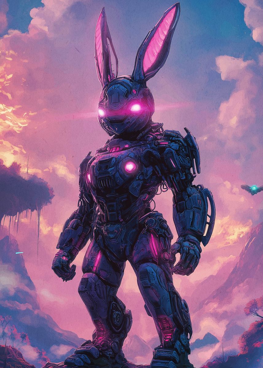 'Cyberpunk Bunny Mech' Poster, picture, metal print, paint by Leja ...