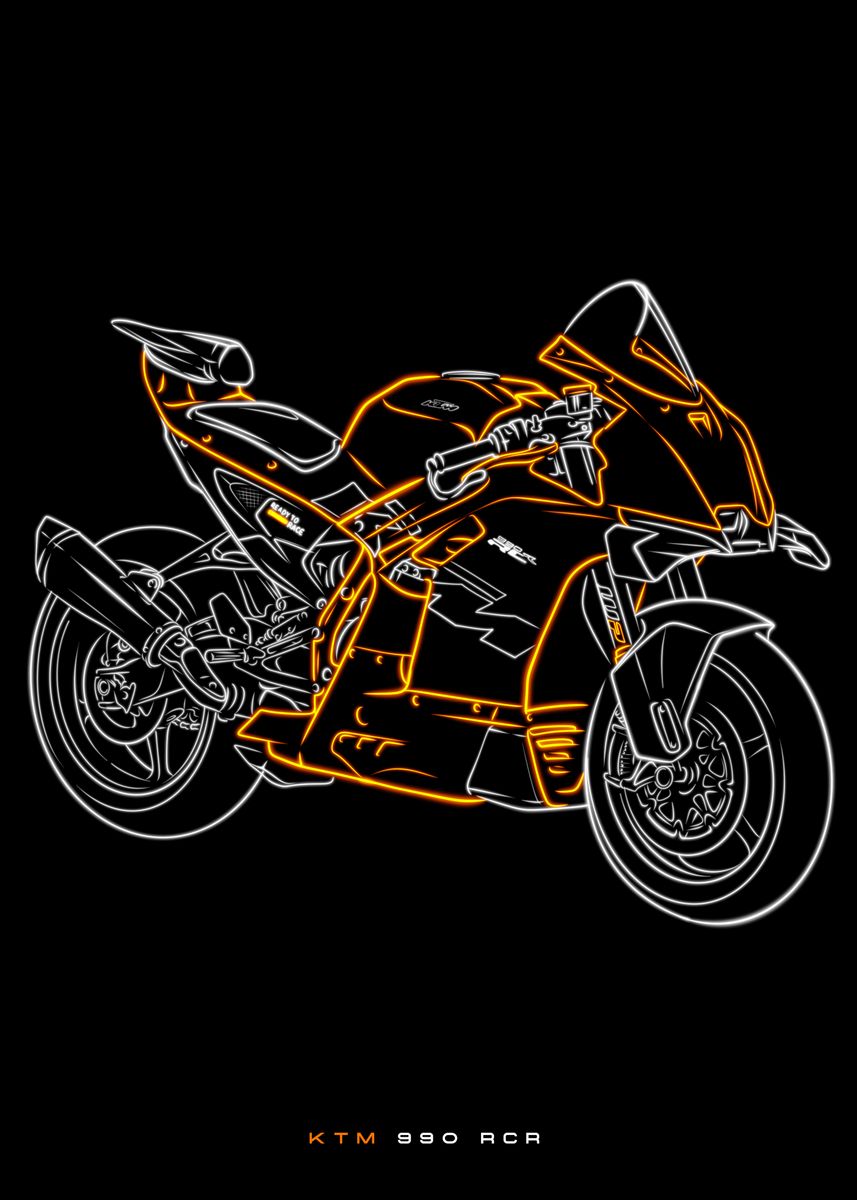 'KTM 990 RCR Motorcycle Line Art' Poster, picture, metal print, paint ...