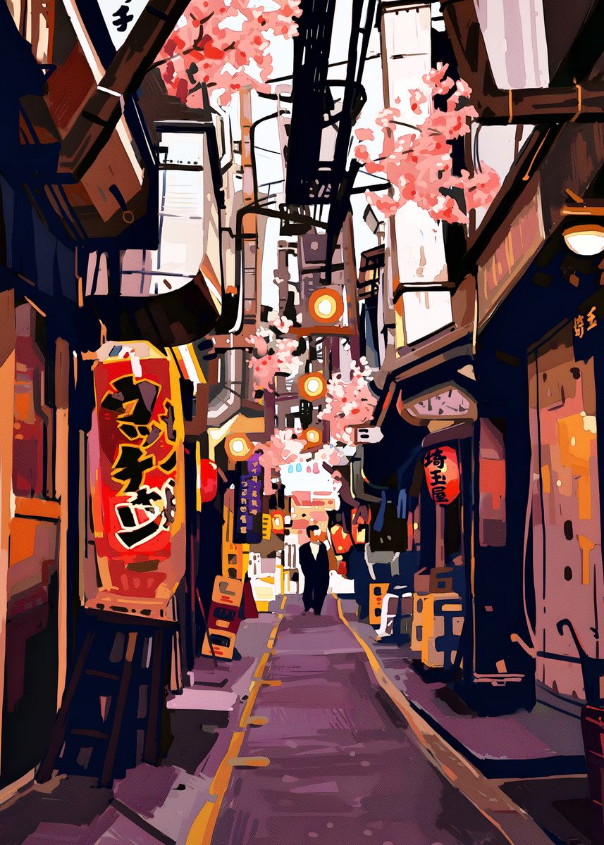 'Japanese Alleyway' Poster, picture, metal print, paint by Rose Art ...