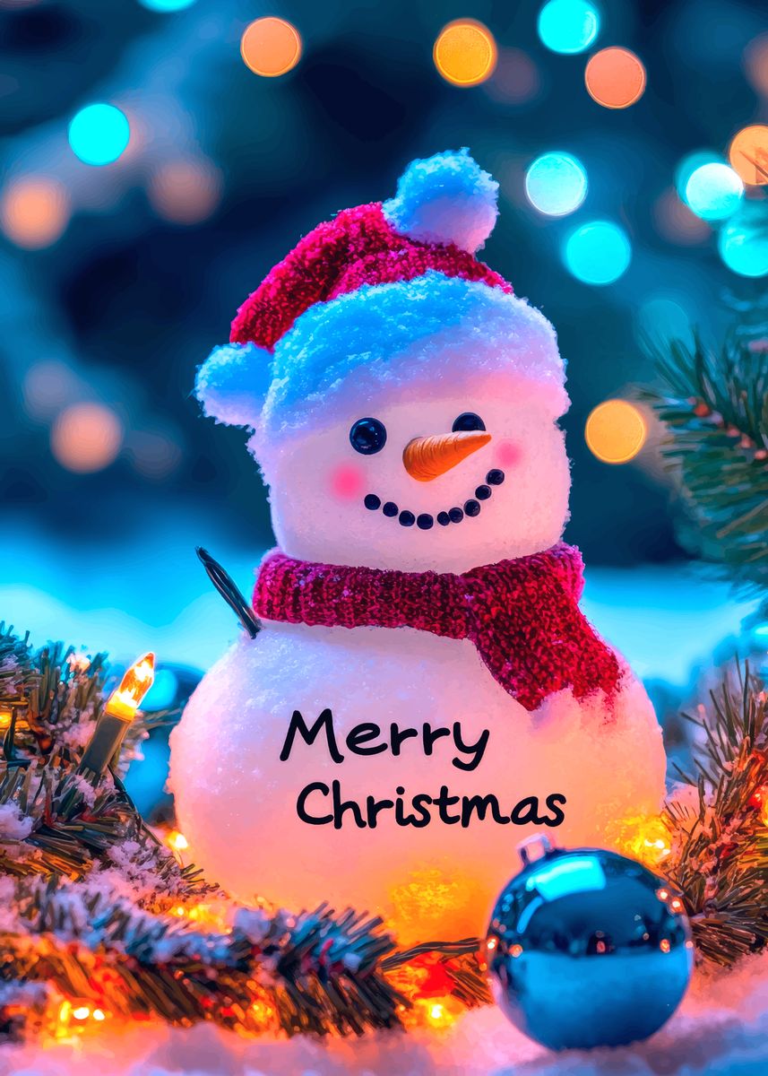 'Smiling Snowman Christmas Decor' Poster, picture, metal print, paint ...