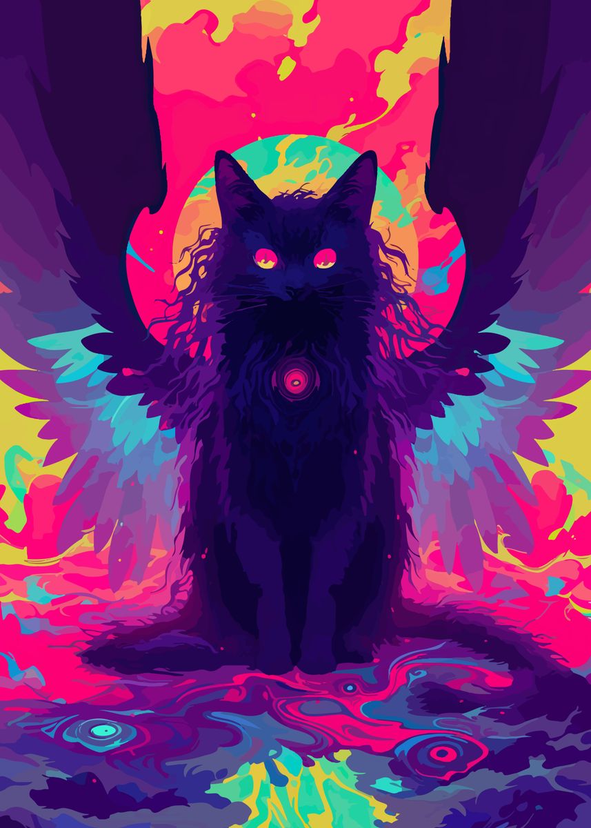 'Eerie Black Cat Angel with Multiple Eyes Weirdcore' Poster, picture ...