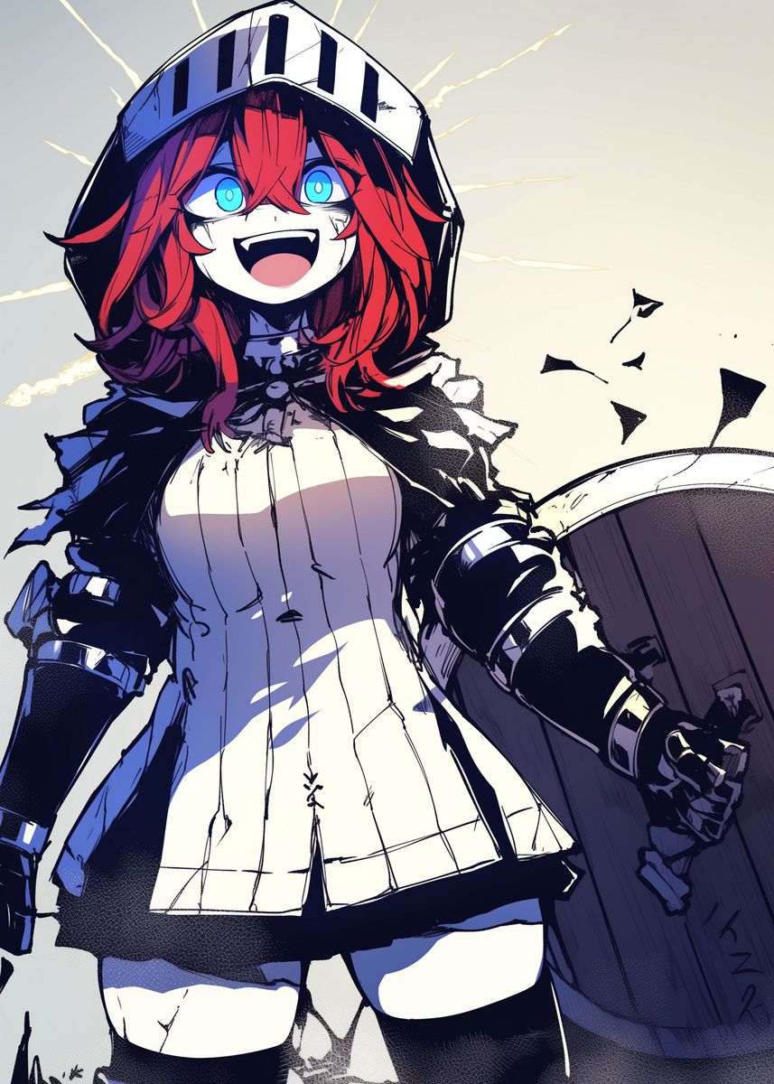 'Red-Haired Knight Girl' Poster, picture, metal print, paint by ...