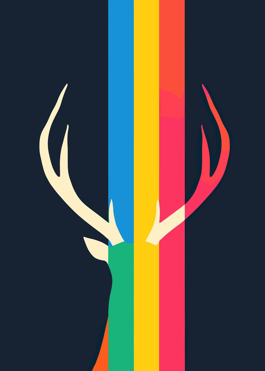 'Rainbow Deer' Poster, picture, metal print, paint by Erzebet Prikel | Displate