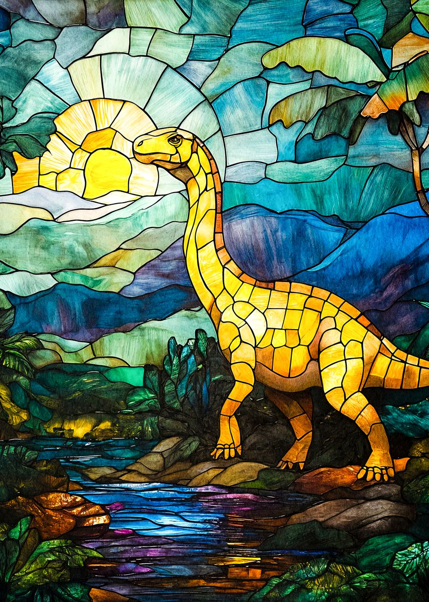 'Stained Glass Dinosaur' Poster, picture, metal print, paint by ...