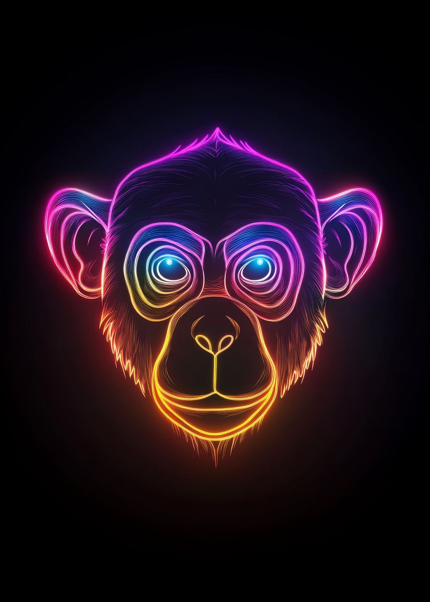 'Neon Monkey Portrait' Poster, picture, metal print, paint by Lily Rose ...