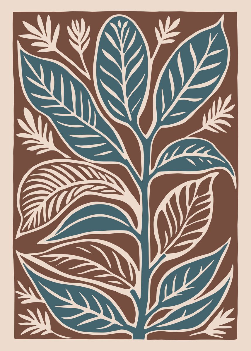 'Teal Leaf Print' Poster, picture, metal print, paint by HyggeStudio ...