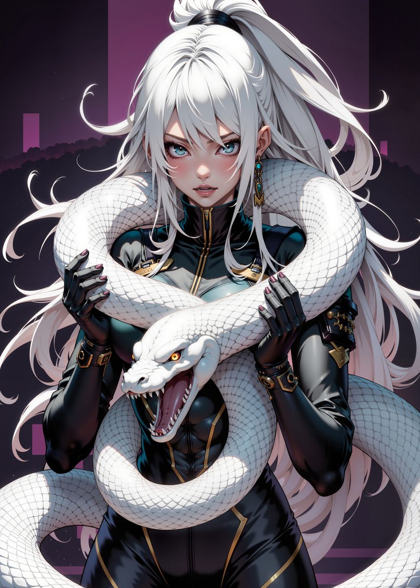 'White Snake Anime Girl' Poster, picture, metal print, paint by Lukasz ...