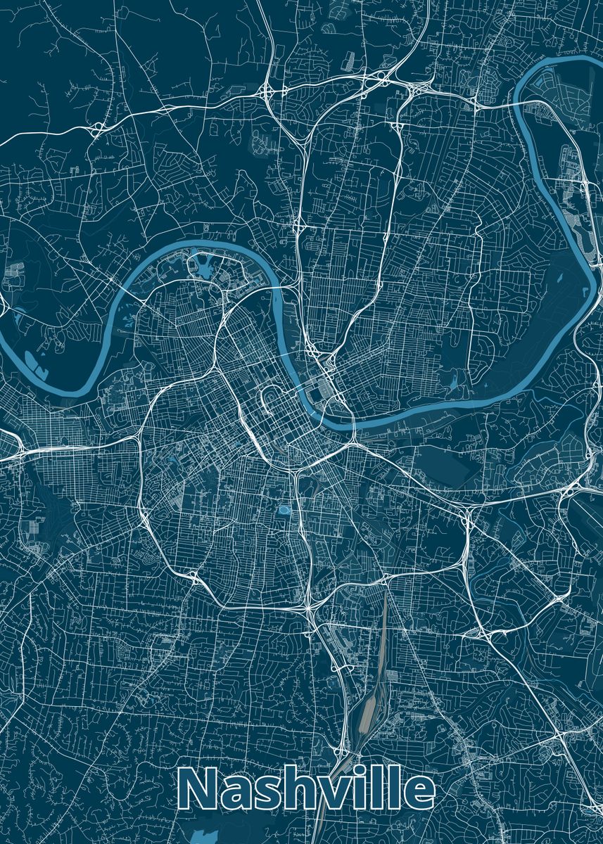 'Nashville City Map' Poster, picture, metal print, paint by Sam Kal ...