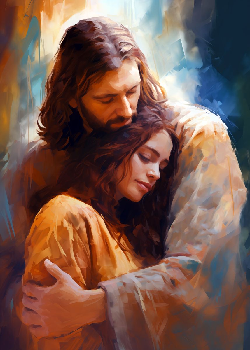 'Jesus Embracing Woman' Poster, picture, metal print, paint by Adames ...